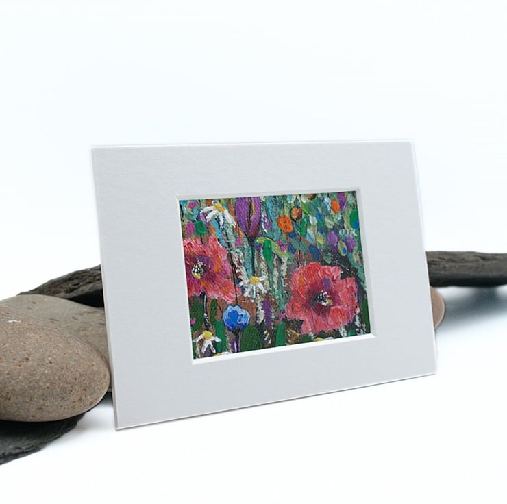 A small mounted painting - colourful flowers - ... - Folksy