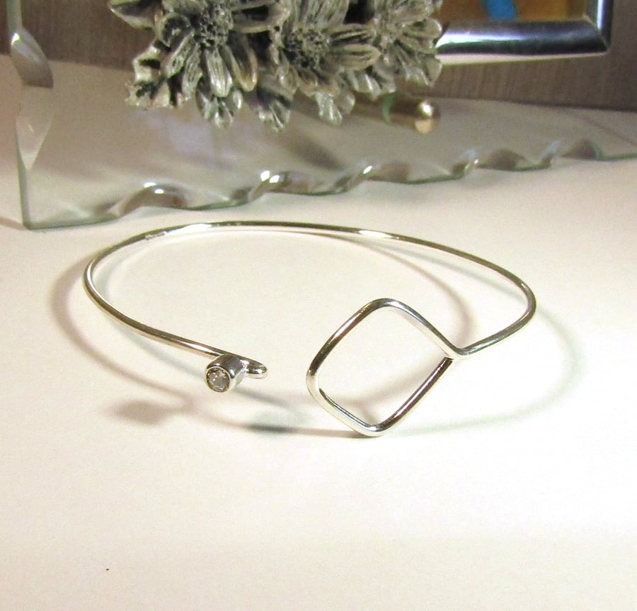 skinny geomtric bangle sterling silver with cub... - Folksy