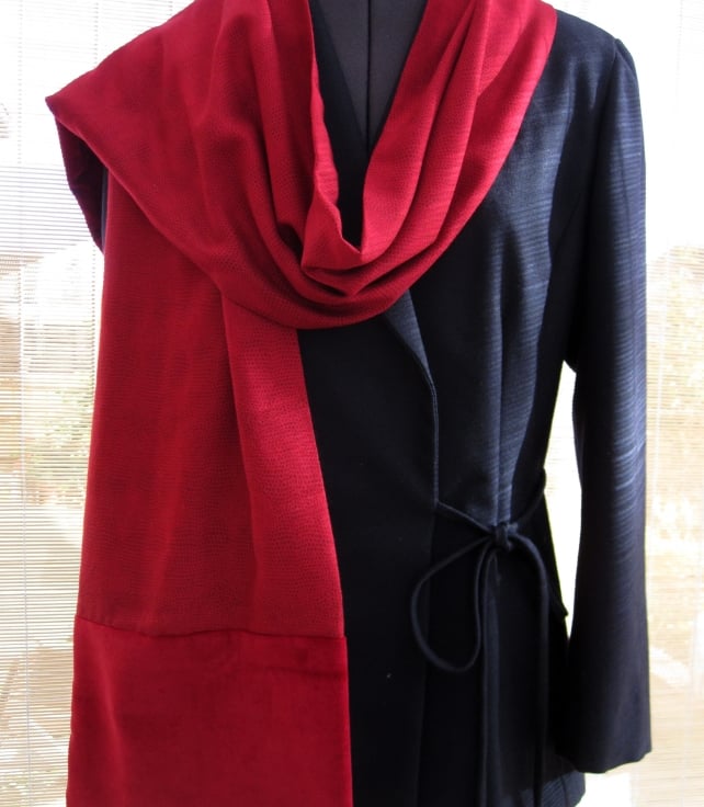 Unique Red Scarf, with red velvet - Folksy