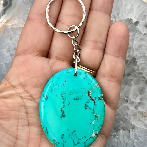 Prestige Turquoise Oval Gemstone Keyring or Han... - Folksy