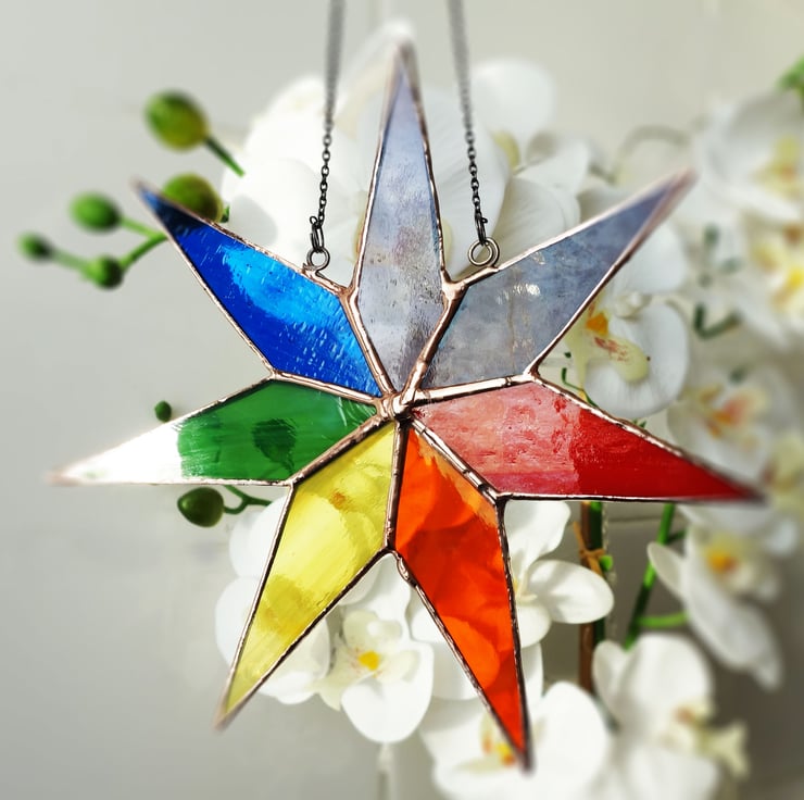 Stained Glass Chakra Star Suncatcher Window De... - Folksy