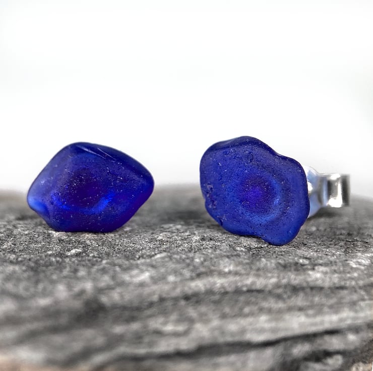 Sea Glass Stud Earrings - Sterling Silver Blue ... - Folksy