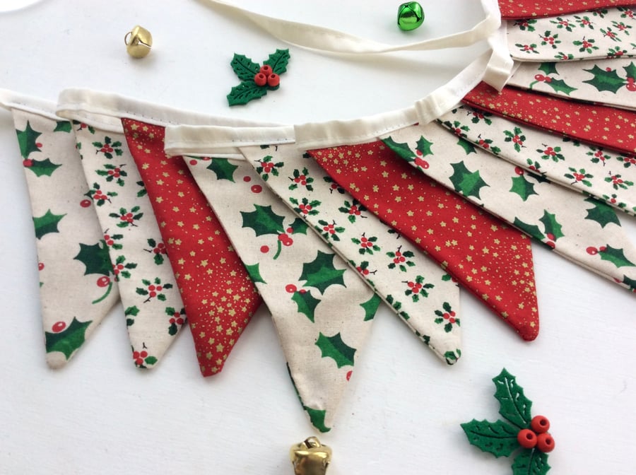 Christmas Bunting - 12 small flags, stars and h... - Folksy
