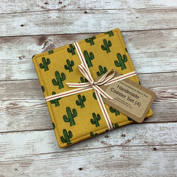 Cactus coaster set, Fabric coaster set of 4, Ha... - Folksy