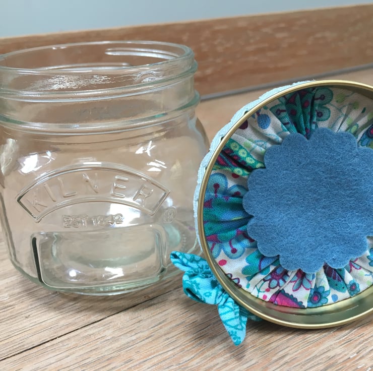 Pin Cushion Jar with flower - Folksy