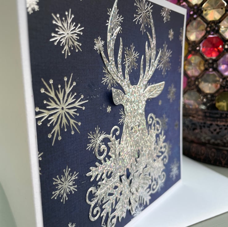 Stags head and snowflake Christmas card - Folksy