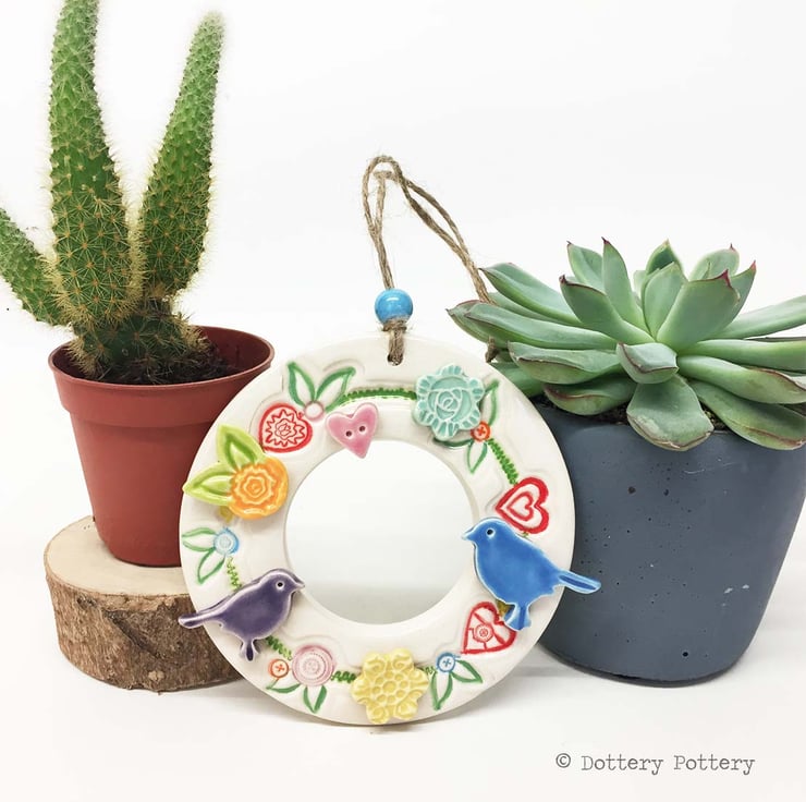 Small ceramic Spring wreath decoration with flo... - Folksy