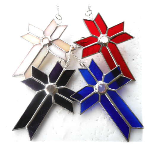 SOLD Cross Suncatcher Stained Glass Handmade bl... - Folksy