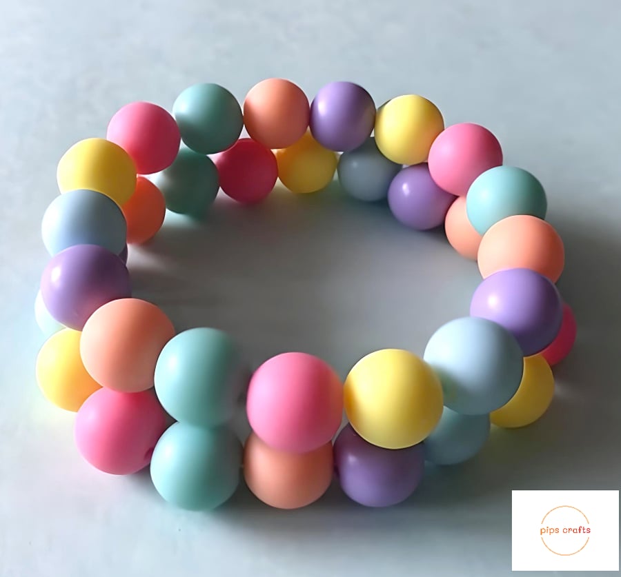 Fun Rainbow Bead Stretchy Bracelet, Quirky Jewe... - Folksy