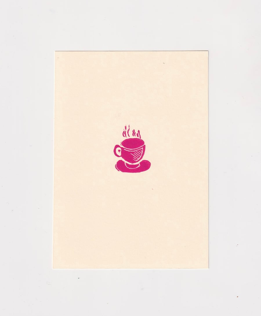 Mini Linocut Teacup Print - Tiny Art - Folksy