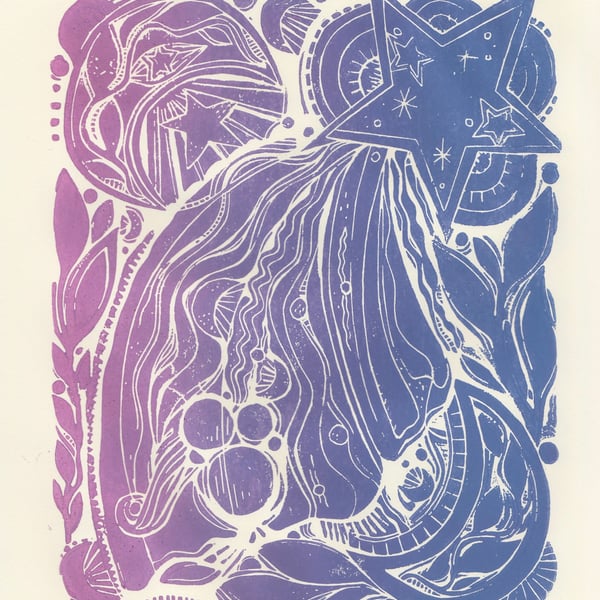Shooting Star Original Linocut Print - Folksy