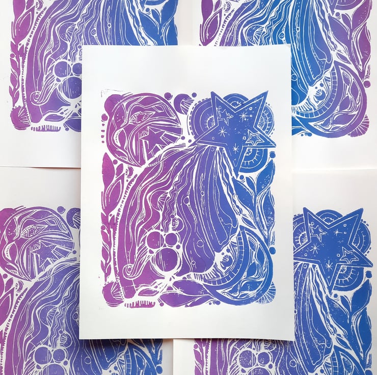 Shooting Star Original Linocut Print - Folksy