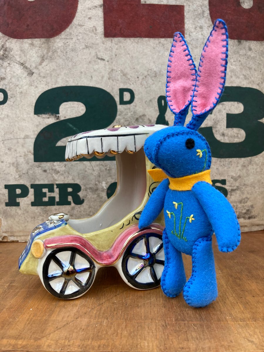 Blue Bunny the Little Hand Embroidered Felt Rab... - Folksy