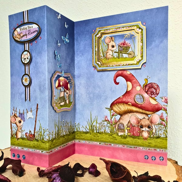 Get Well Soon Fun Fold Card With Mice Sna Folksy