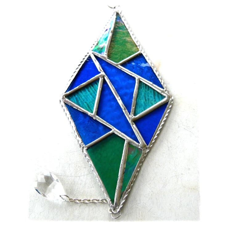 Stained Glass Diamond Suncatcher Handmade Teal ... - Folksy