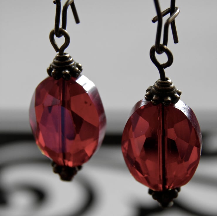 Ruby Red Earrings Vintage Style - Folksy