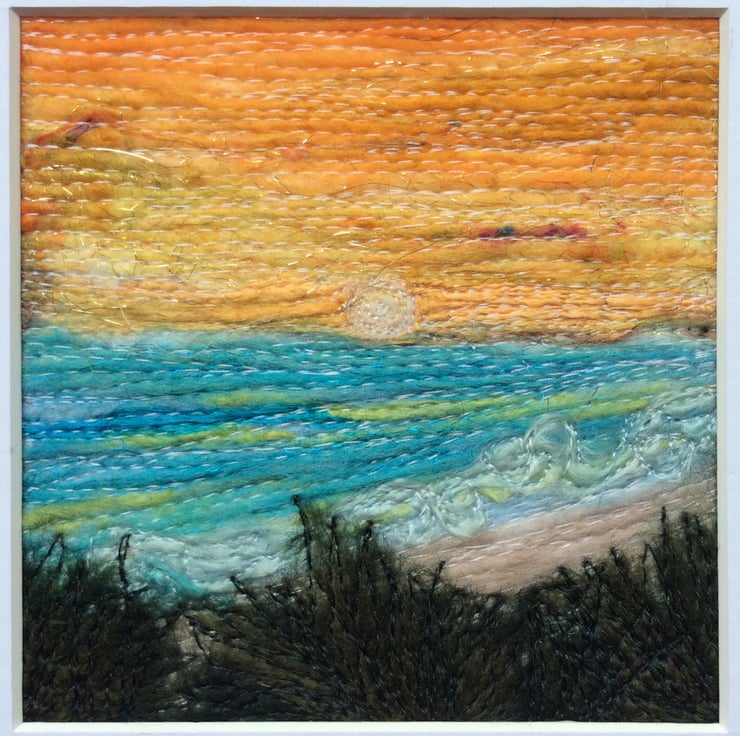 Embroidered sunset beach seascape. - Folksy