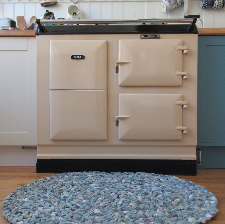 Hand Braided duck egg blue large oval rug mat - Folksy