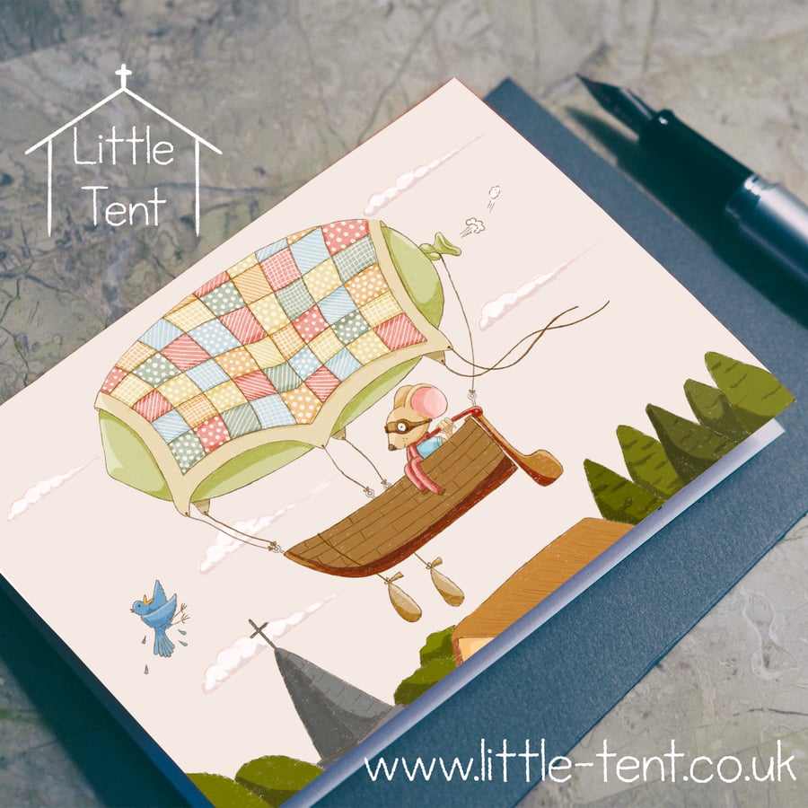 Mice go on a Balloon ride, Blank note card - Folksy