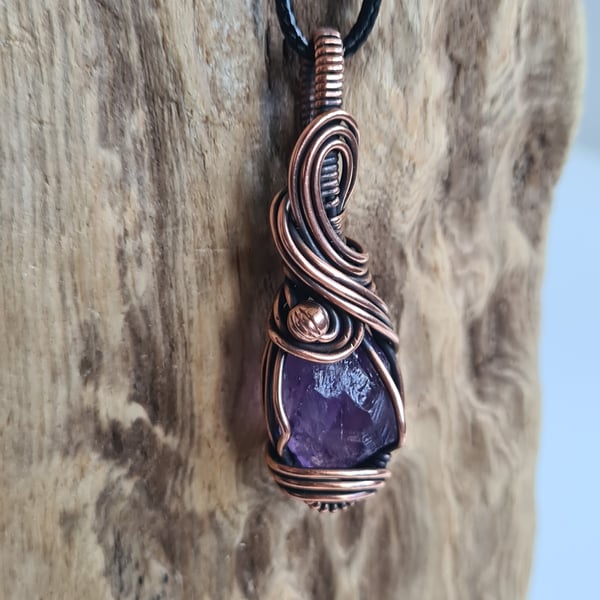 Natural Raw Amethyst & Copper Purple Neckla... - Folksy