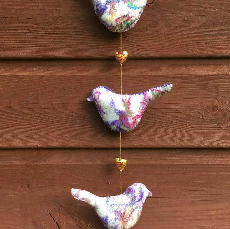 Felt hanging birds, string of birds, bird garland - Folksy