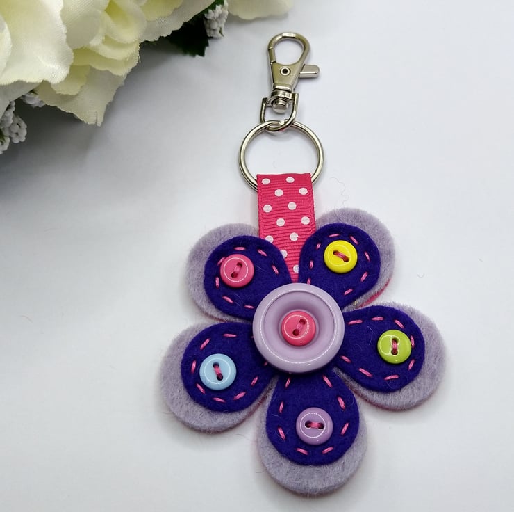 Felt Flower Keyring - Lilac, Purple & Pink ... - Folksy