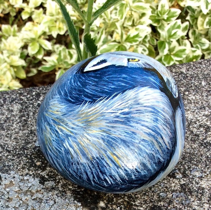 Wolf hand painted stone - Folksy