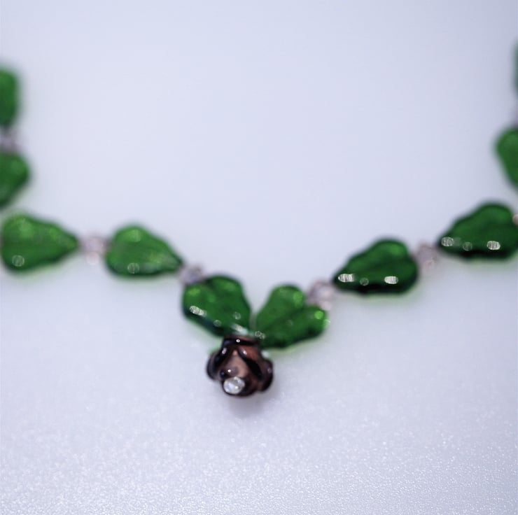 Leaf and Flower Glass Bead Necklace - UK Free Post - Folksy