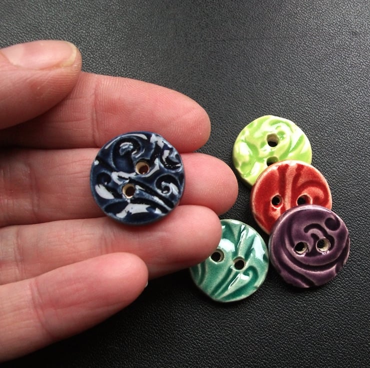 set of five small swirly ceramic buttons - Folksy