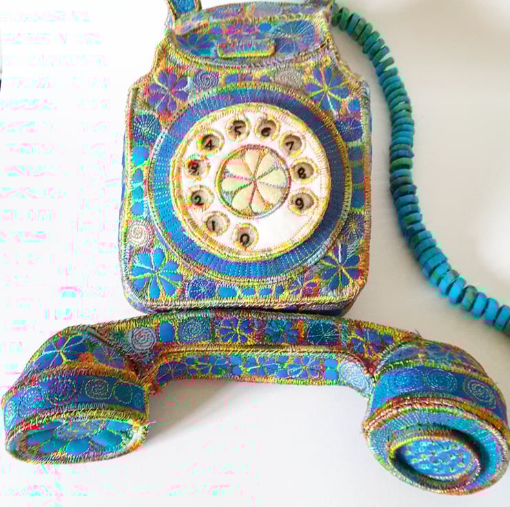 Telephone Textile Art Free Machine Embroidery H... - Folksy