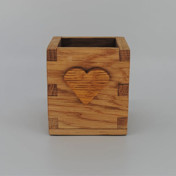 Small Open Wooden Oak Trinket Box - Heart - Folksy