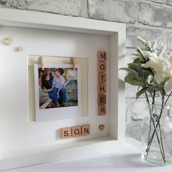 Mother & son photo frame with wooden scrabb... - Folksy