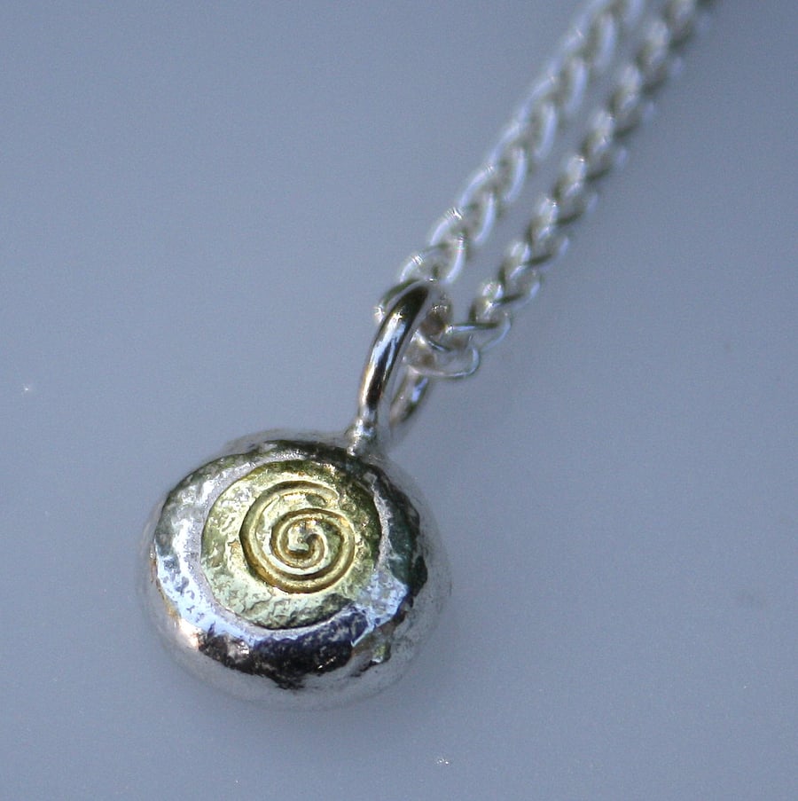 Silver and 18ct gold spiral pebble pendant and ... - Folksy