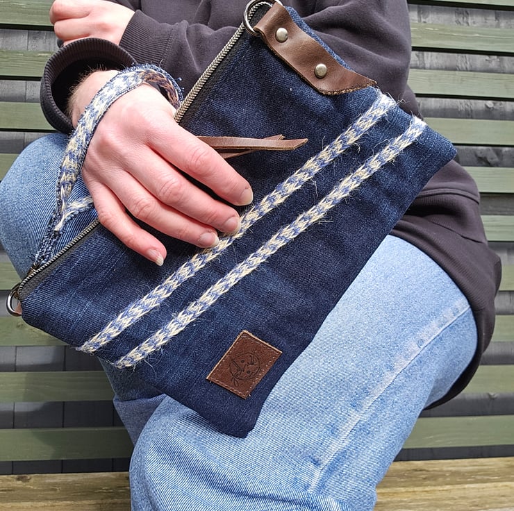Double Zipper Denim Clutch Purse with Unique As... - Folksy