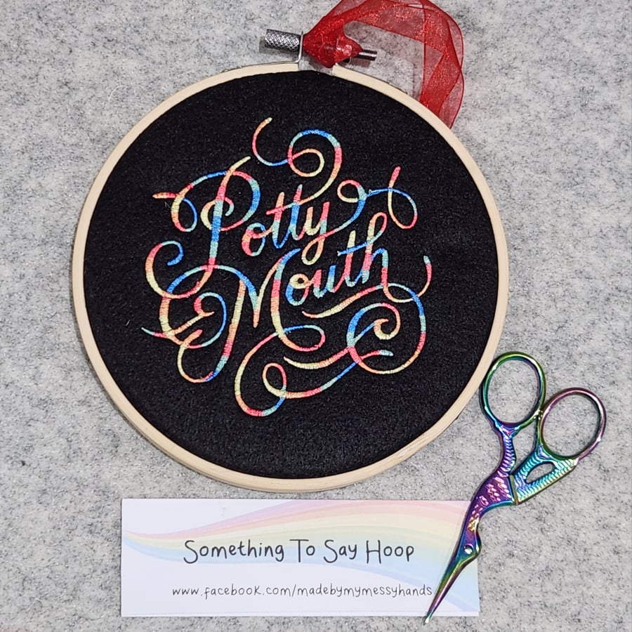 Embroidered Hanging Hoop Wall Art Quote - Potty... - Folksy