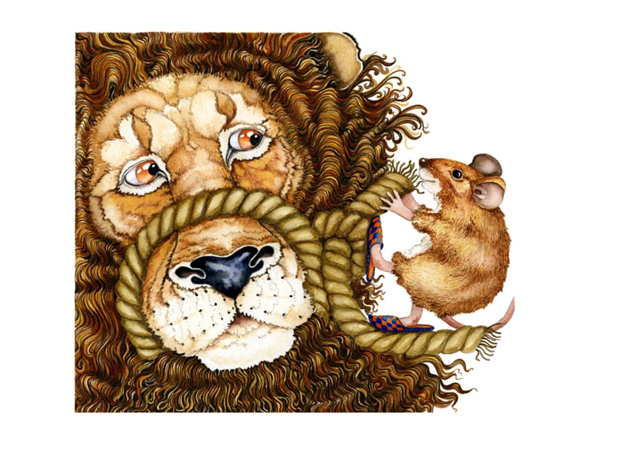 Lion and Mouse Aesop Fable illustration A4 gicl... - Folksy