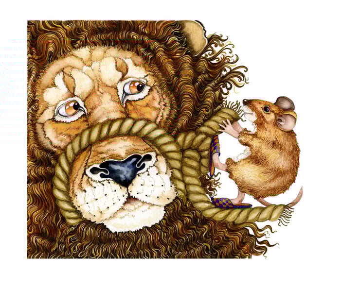 Lion and Mouse Aesop Fable illustration A4 gicl... - Folksy