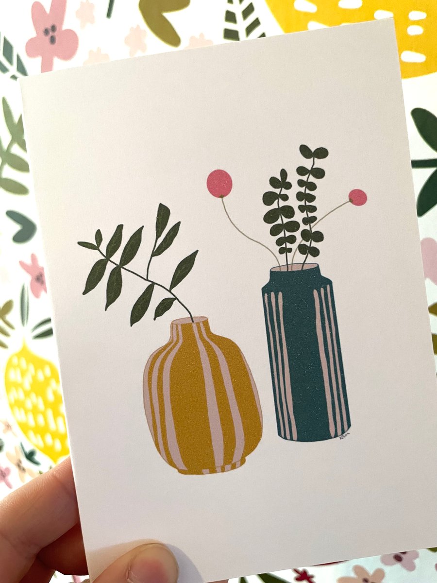 A6 Striped Vase greeting card - Folksy
