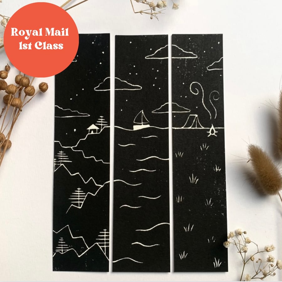 Set of handprinted linocut bookmarks - Folksy