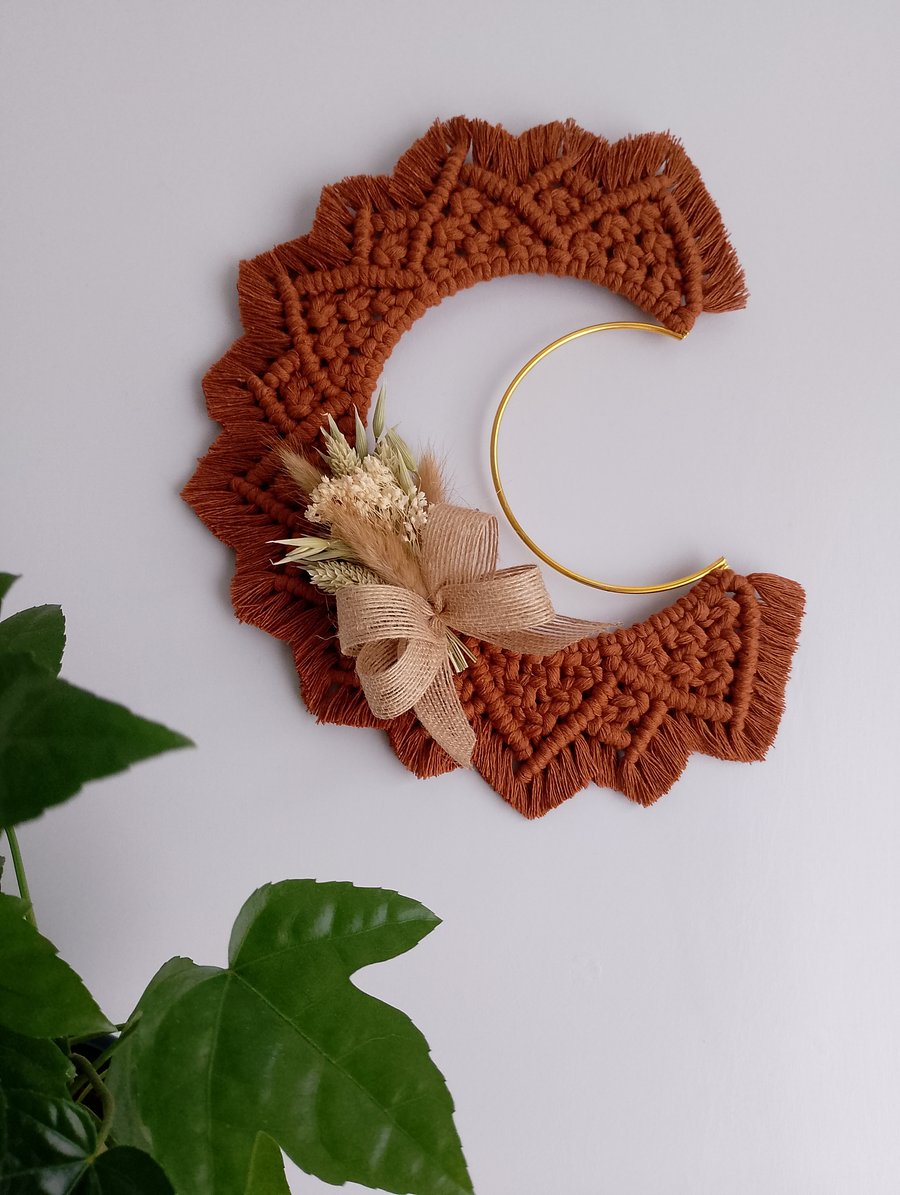 Macrame crescent moon wall hanging - Folksy