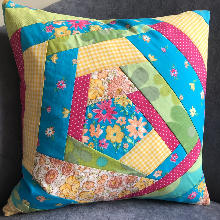 Crazy patchwork cushion in bright, sunny colours - Folksy