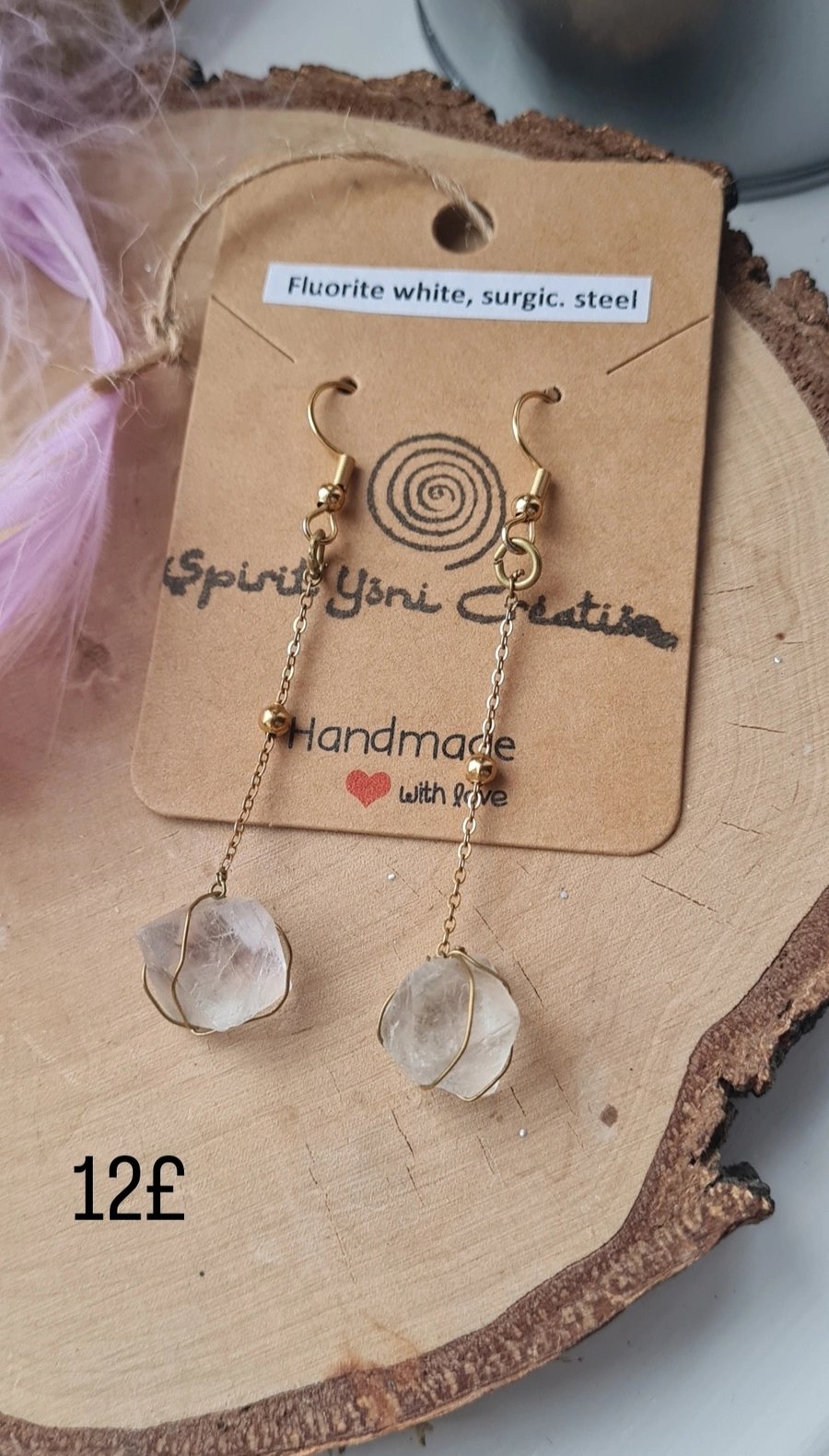 Raw Fluorite surgical steel earring - Folksy