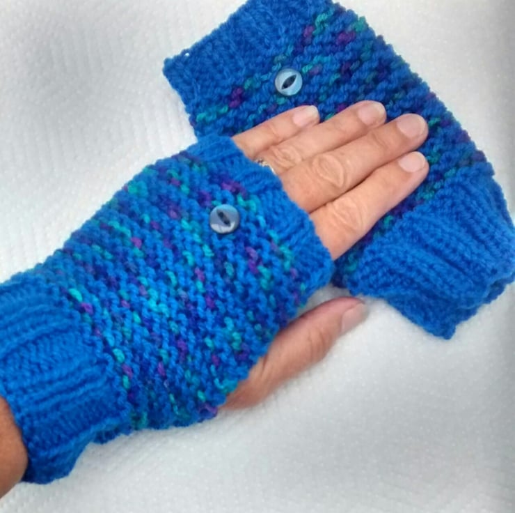 Blue Fingerless Gloves - Folksy