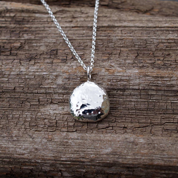 Large silver pebble pendant, pebble necklace - Folksy