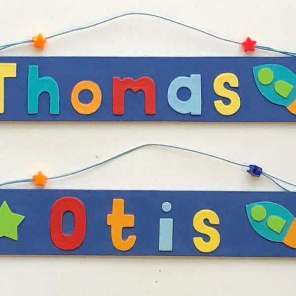 Any Name! Navy Blue Rocket Name Plate - Folksy