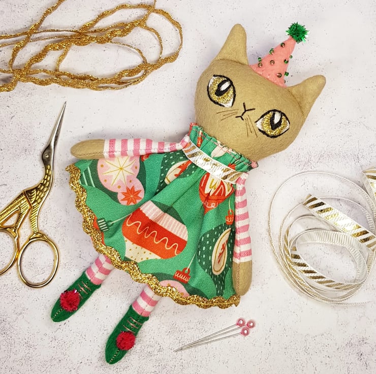 Festive Mink Cat Art Doll - Folksy