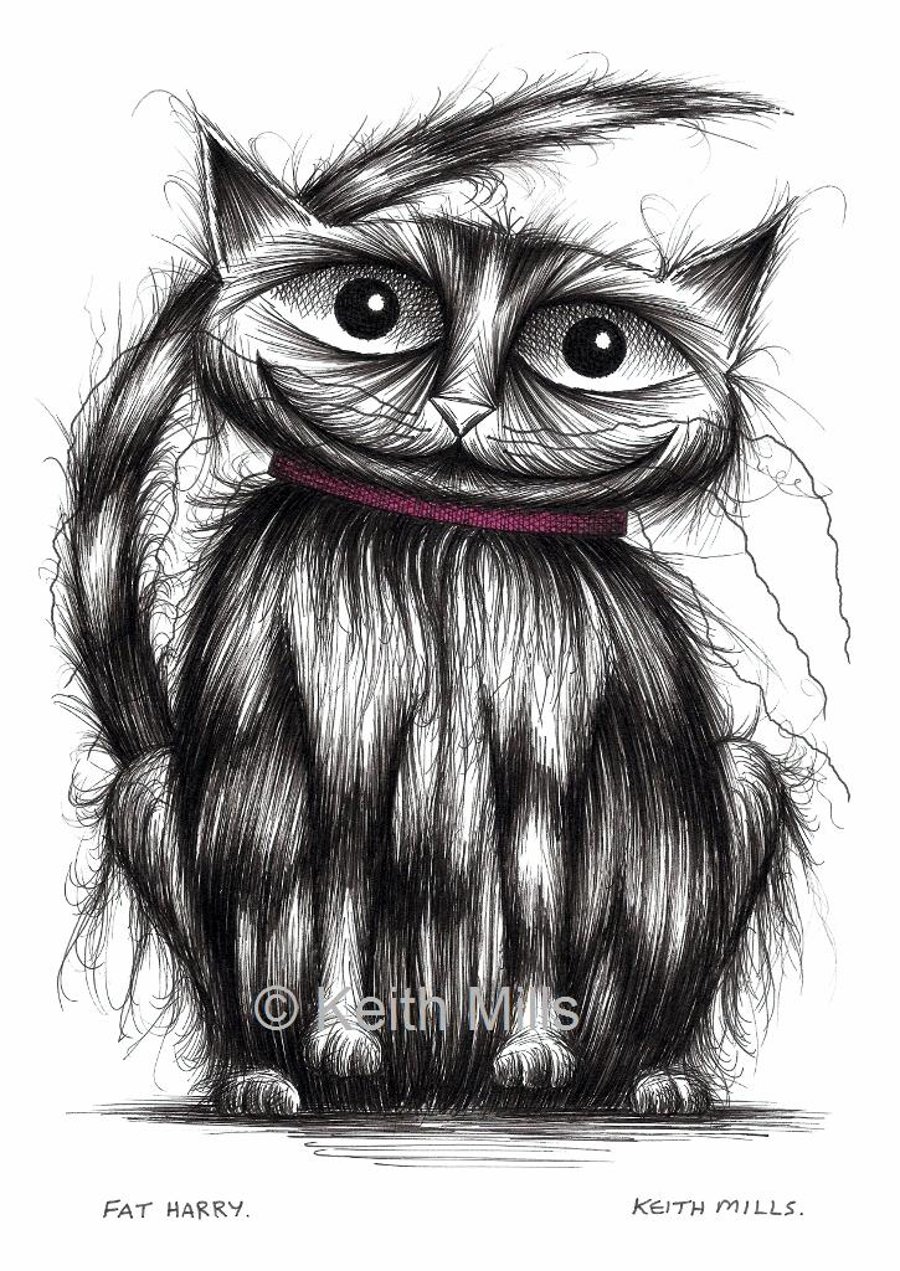 Fat Harry Print A4 size picture Greedy kitty ca... - Folksy