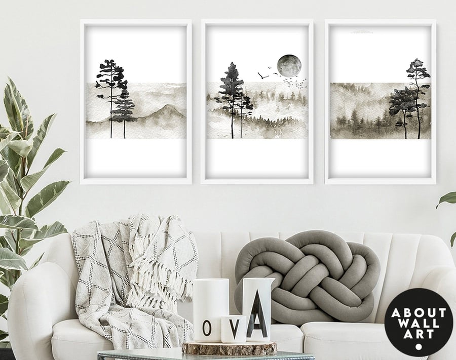 Calming Watercolor Painting Print, Set of 3 Min... - Folksy