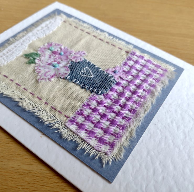 Fabric Vase of Flowers Card - Hand-Stitched - T... - Folksy
