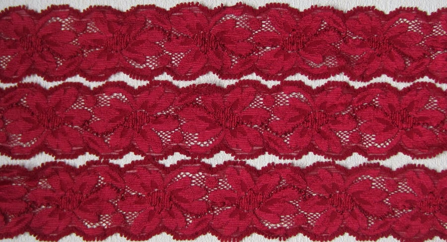 SALE 2.5 metres Red Stretch Lace - Folksy